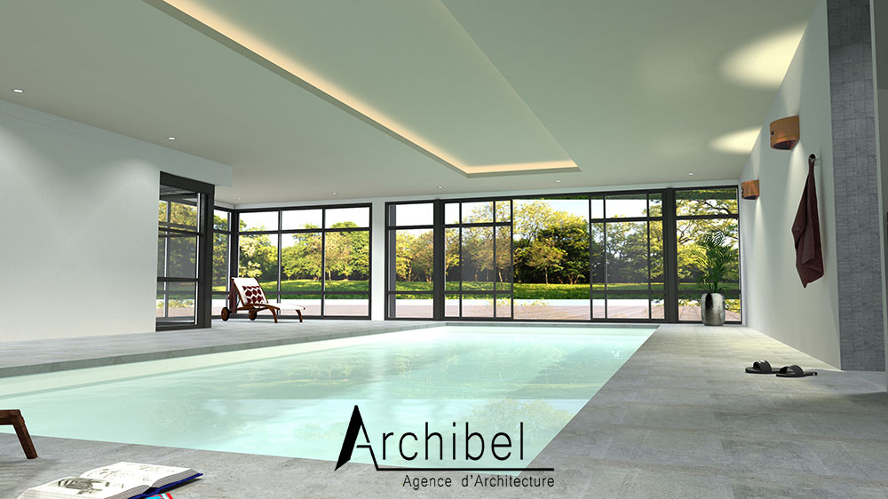 Une piscine intérieure dans l'agrandissement à Plescop (56)